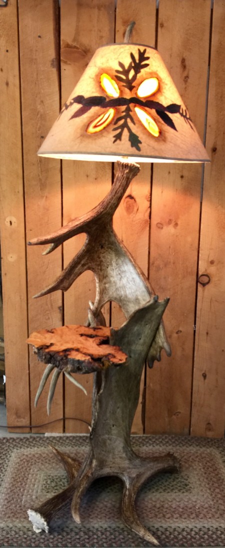 Real Moose Floor Lamp with Shelf - Mad River Antler